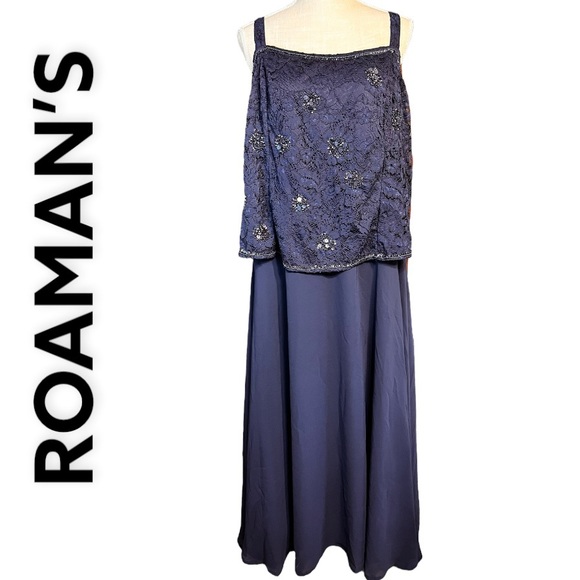 Roaman's | Dresses | New Roamans Blue Formal Maxi Dress Lace And Sequin ...
